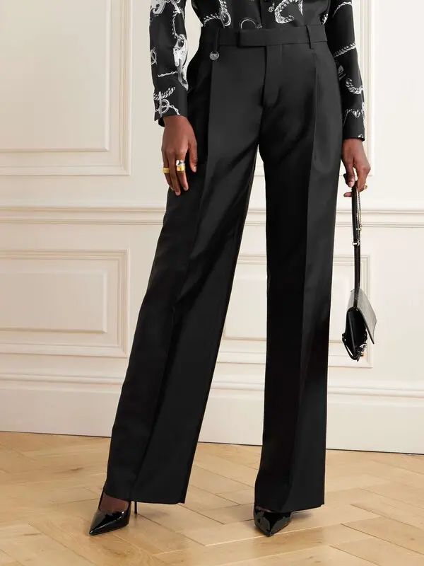 Burberry Pleated Wool And Silk-blend Twill Wide-leg Trousers - Black