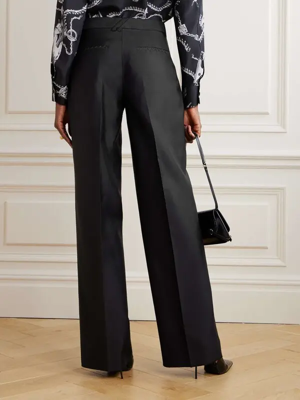 Burberry Pleated Wool And Silk-blend Twill Wide-leg Trousers - Black