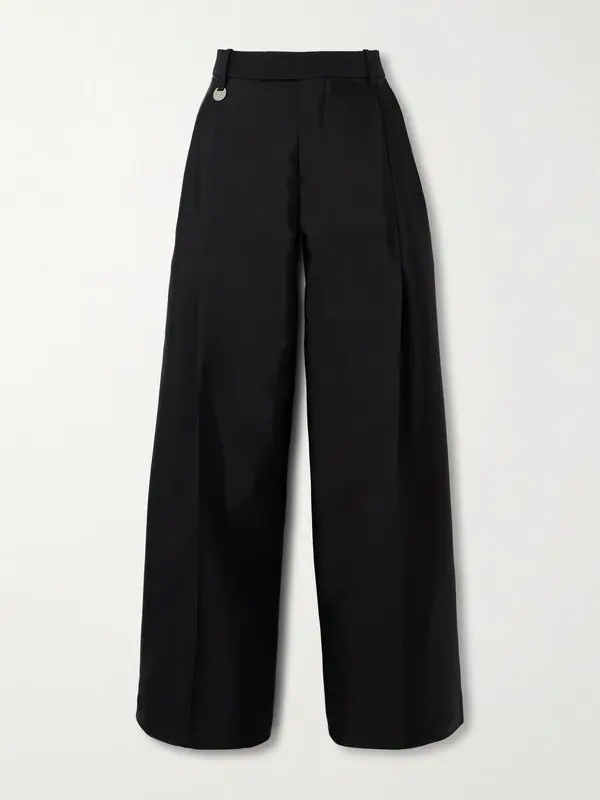 Burberry Pleated Wool And Silk-blend Twill Wide-leg Trousers - Black