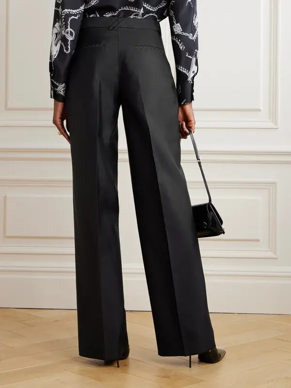 Burberry Pleated Wool And Silk-blend Twill Wide-leg Trousers - Black