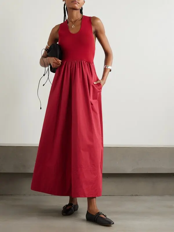 st agni ribbed knit and poplin maxi dress Ribbed-knit And Poplin Maxi Dress
