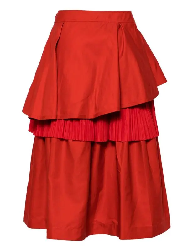SHANSHAN RUAN Tulle-overlay Ruffled Skirt - Red