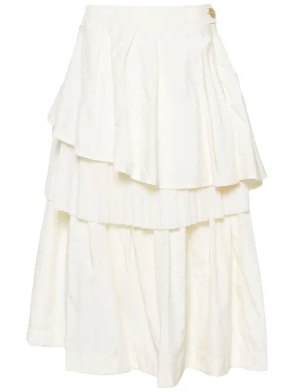SHANSHAN RUAN Tulle-overlay Ruffled Skirt - Neutrals