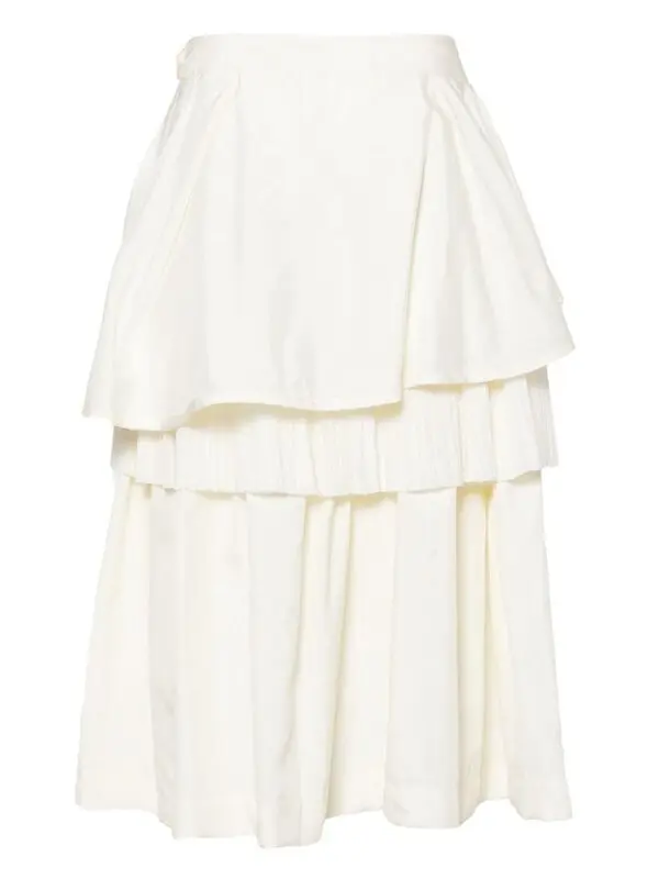 SHANSHAN RUAN Tulle-overlay Ruffled Skirt - Neutrals