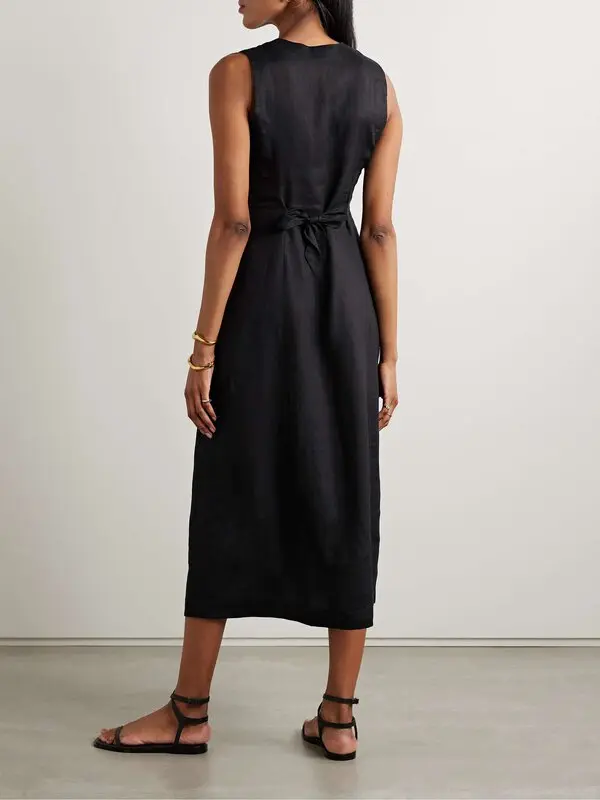 DEn Allene Linen Midi Dress In Black - 60% Off | Editorialist