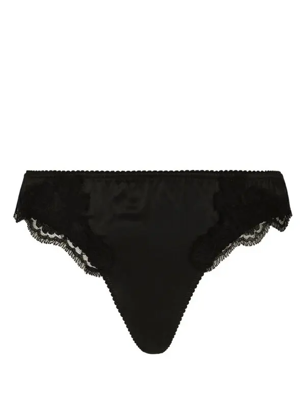 Dolce & Gabbana Lace-trim Satin Thong - Black
