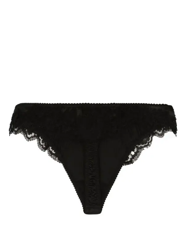 Dolce & Gabbana Lace-trim Satin Thong - Black