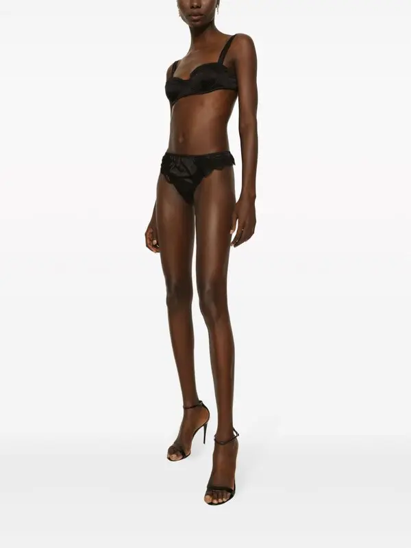 Dolce & Gabbana Lace-trim Satin Thong - Black