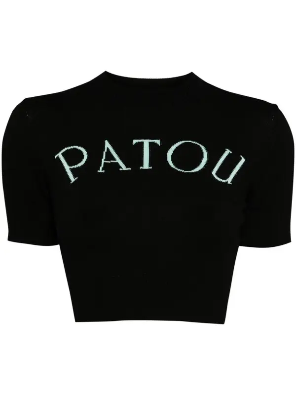 Patou Logo-Jacquard Knitted Cropped Top In Black - 48% Off
