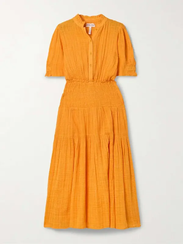 Apiece Apart Las Alturas Shirred Organic Cotton-Blend Gauze Midi