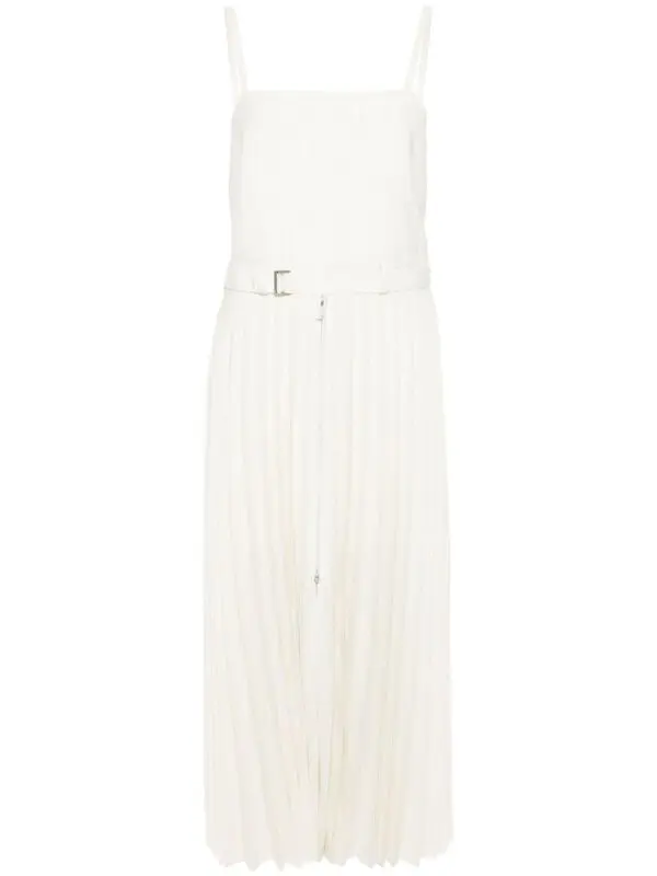 Sacai Pinstriped Pleated Maxi Dress - White