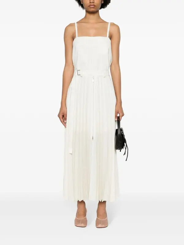 Sacai Pinstriped Pleated Maxi Dress