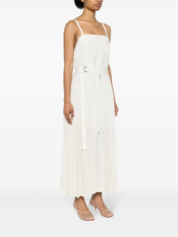 Sacai Pinstriped Pleated Maxi Dress