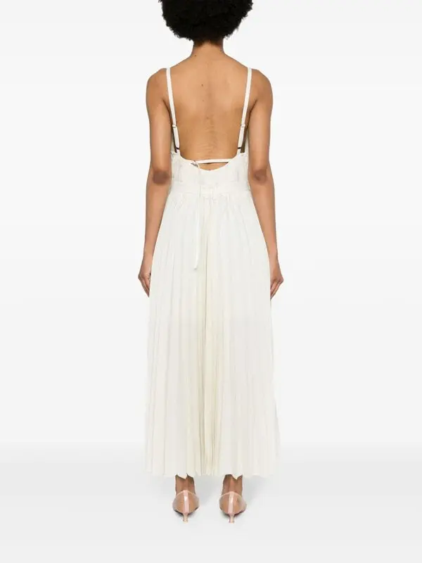 Sacai Pinstriped Pleated Maxi Dress