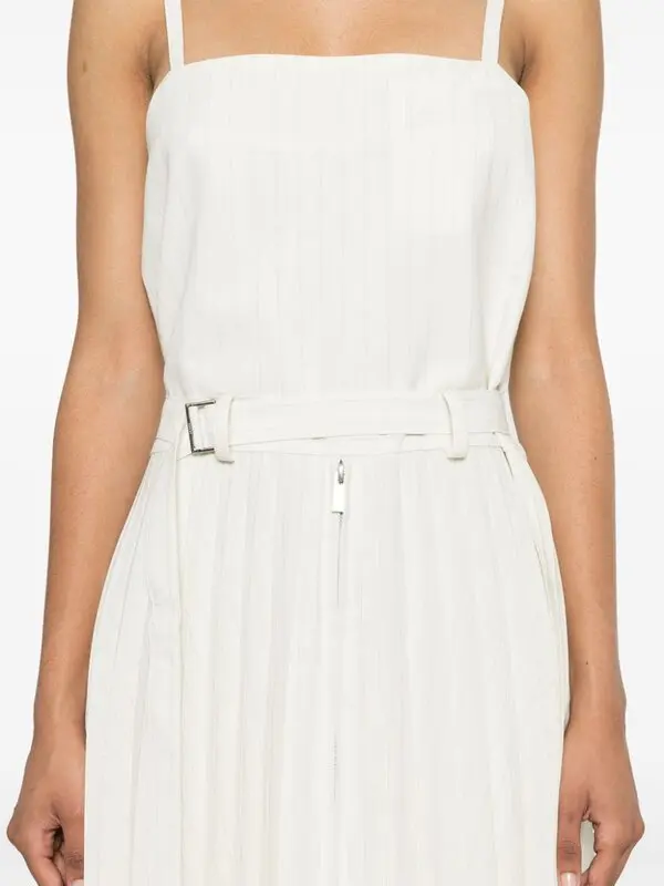 Sacai Pinstriped Pleated Maxi Dress
