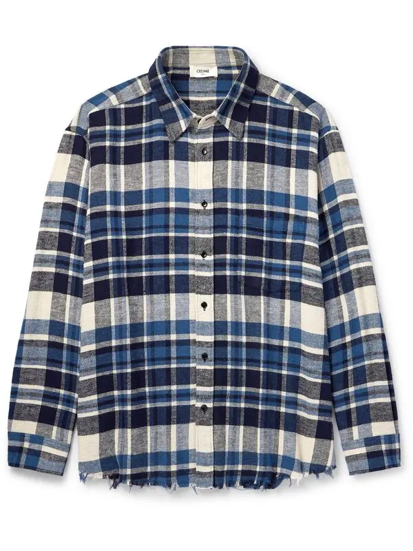 Celine Frayed Checked Cotton-flannel Shirt - Blue
