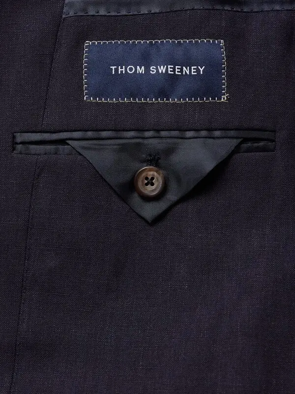 Thom Sweeney Unstructured Linen Suit Jacket - Blue