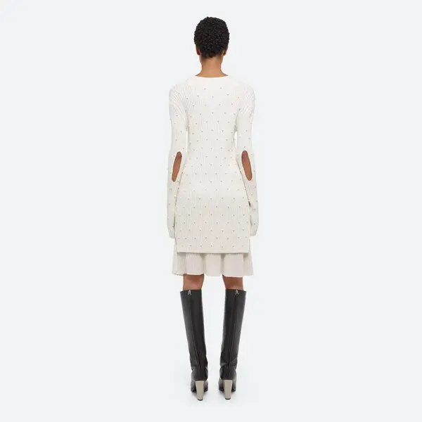 Helmut Lang Embellished Ribbed Knit Sweater Dress - Ivory