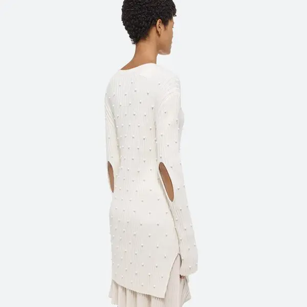 Helmut Lang Embellished Ribbed Knit Sweater Dress - Ivory