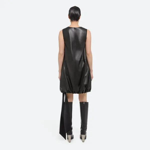 Helmut Lang Leather Bubble Hem Dress In Black | Editorialist