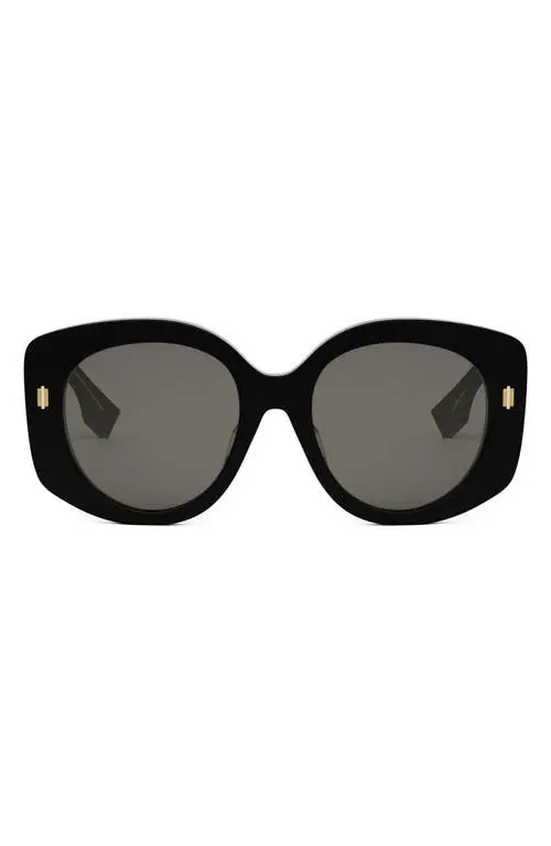 Fendi Roma 62mm Oversized Round Sunglasses - Shiny Black/smoke