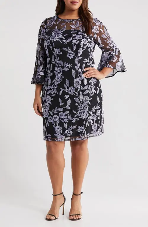 Alex Evenings Floral Embroidered Cocktail Dress In Black/Lavender - 63% Off  | Editorialist