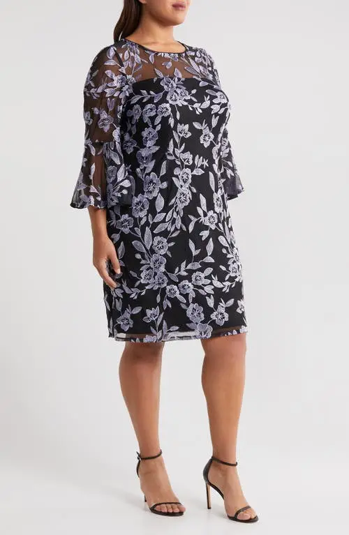 Alex Evenings Floral Embroidered Cocktail Dress In Black/Lavender - 63% Off  | Editorialist
