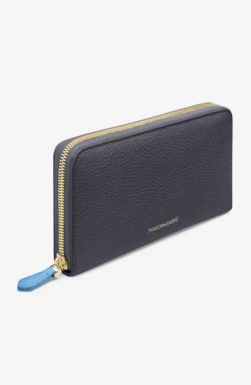 MAISON DE SABRE Long Leather Zip Wallet - Graphite Sky