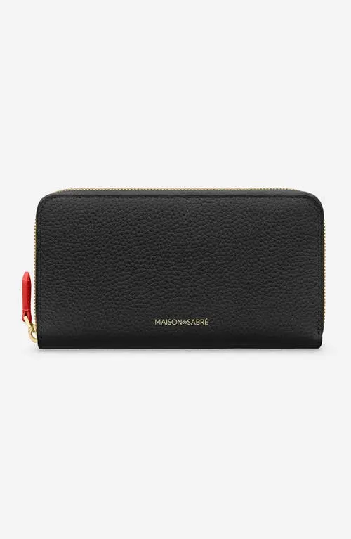 MAISON DE SABRE Long Leather Zip Wallet - Pomegranate Caviar