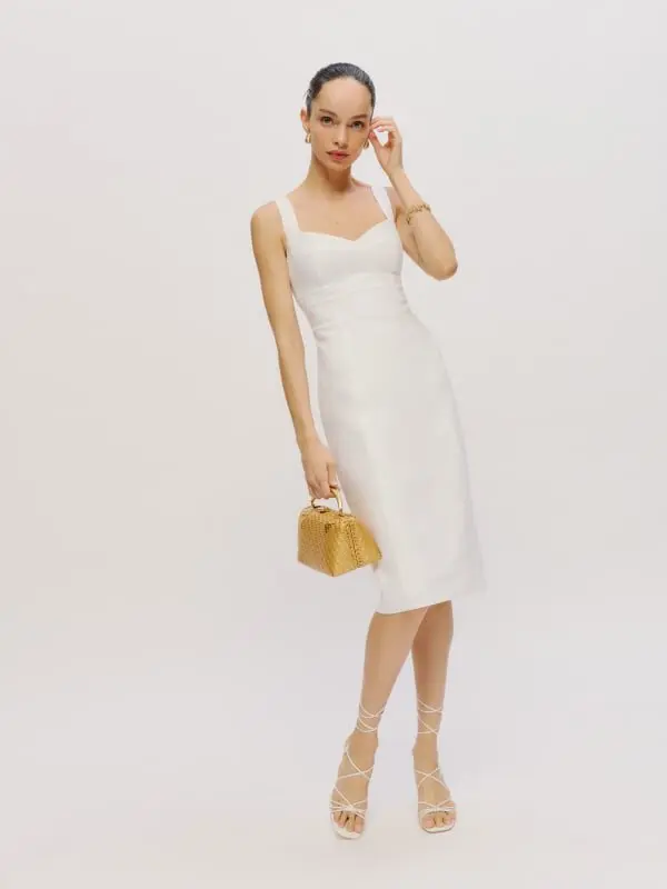 Reformation Thea Linen Midi Dress In White - 70% Off | Editorialist