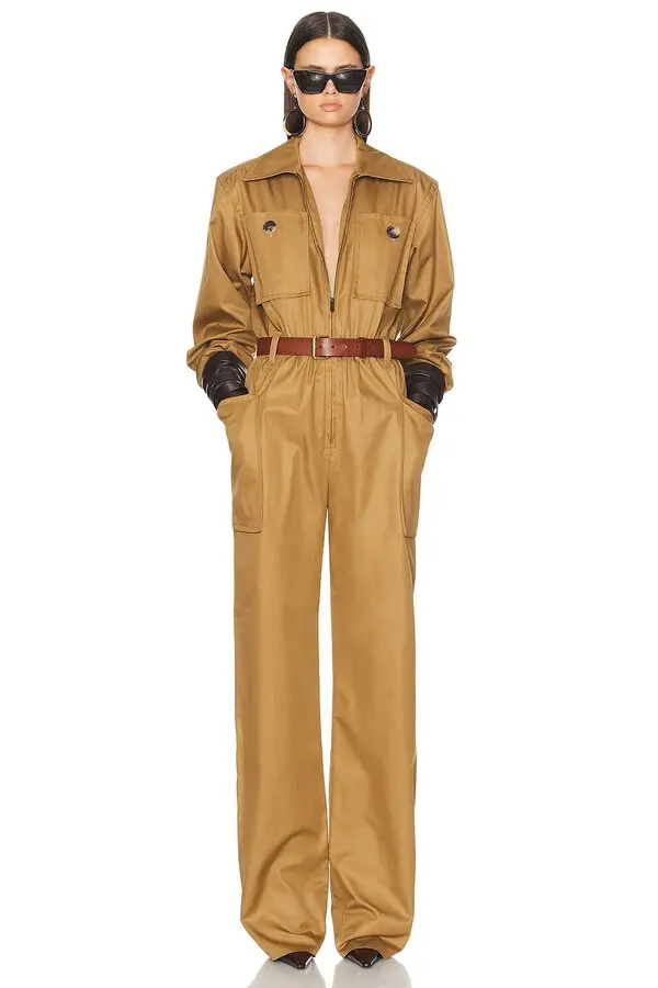 Saint Laurent Long Sleeve Jumpsuit - Camel