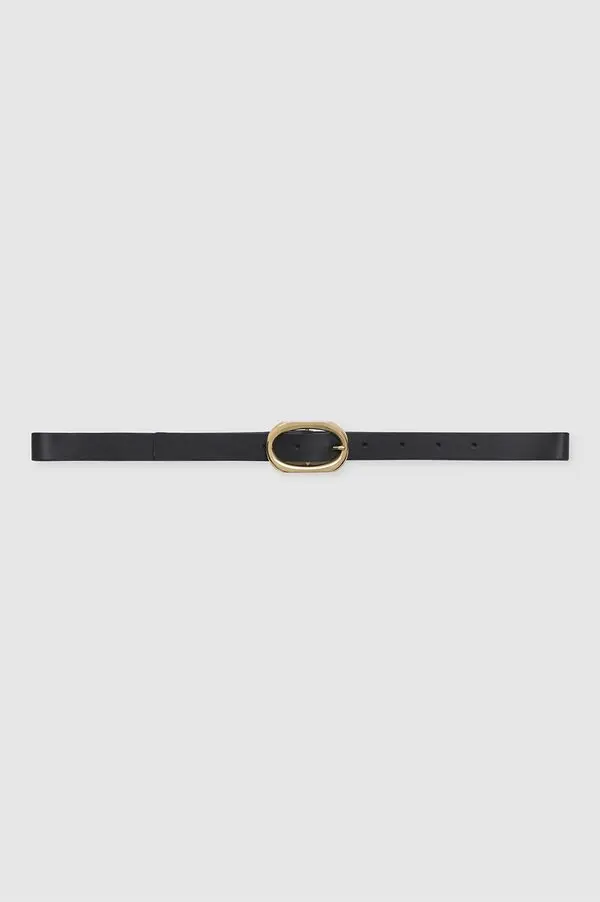 ANINE BING Small Signature Link Leather Belt - Black With Gold