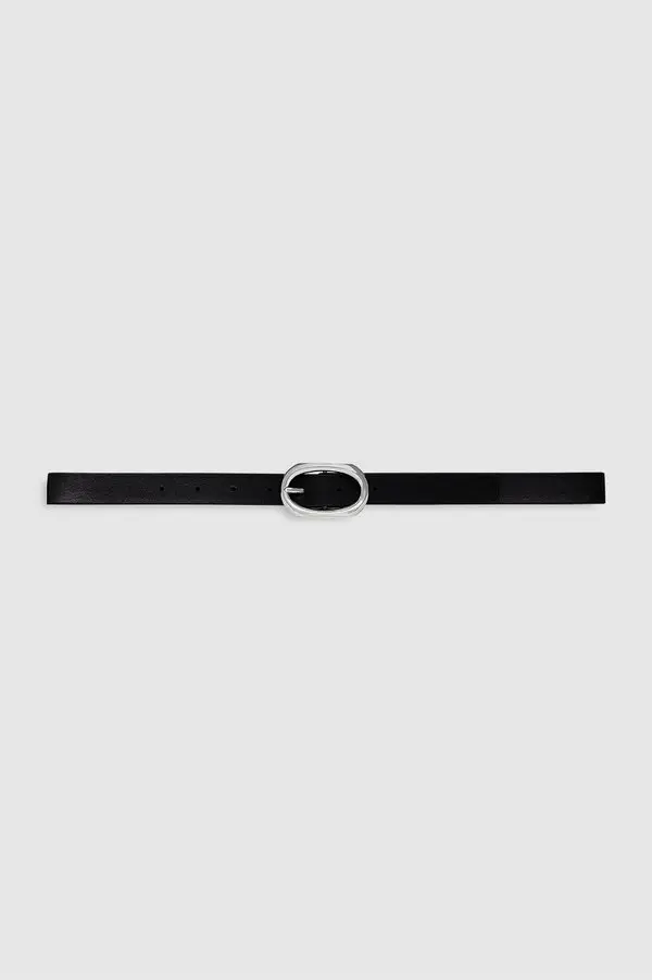 ANINE BING Signature Link Leather Belt - Black With Silver