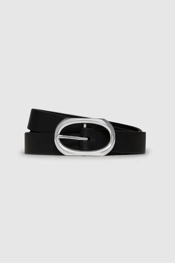 ANINE BING Signature Link Leather Belt - Black With Silver