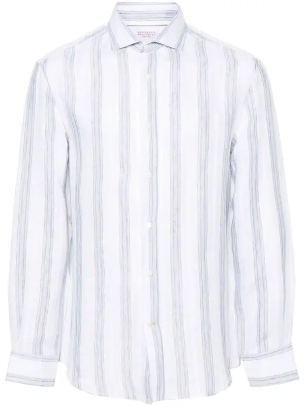 Brunello Cucinelli Striped Linen Shirt - White