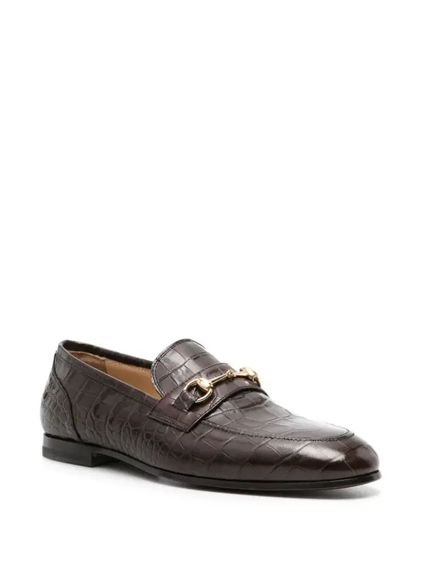 SCAROSSO Alessandro Embossed Crocodile Loafers - Brown