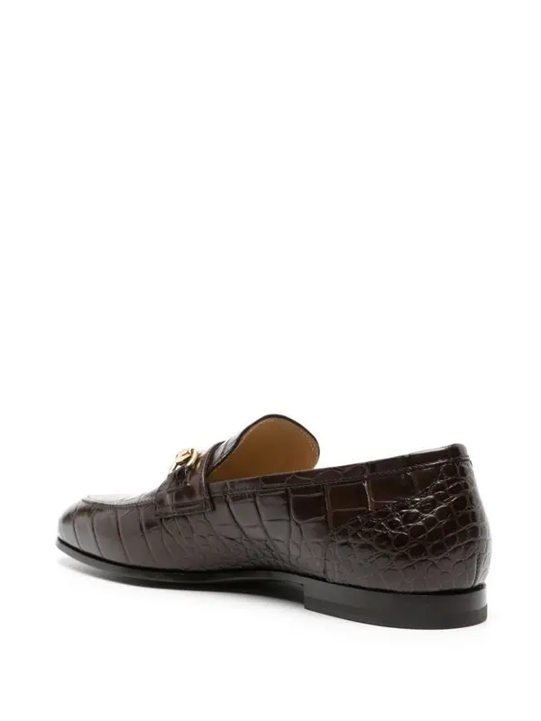 SCAROSSO Alessandro Embossed Crocodile Loafers - Brown