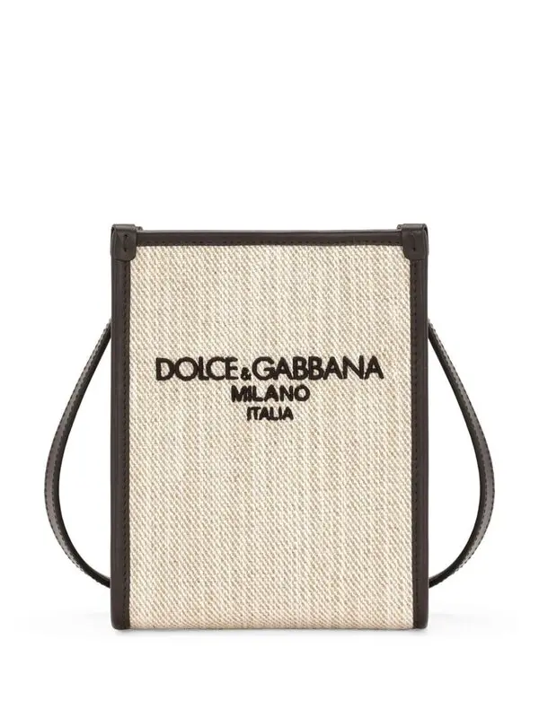 Dolce & Gabbana Logo-embroidered Canvas Shoulder Bag - Neutrals