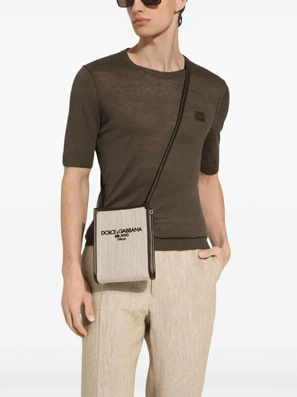 Dolce & Gabbana Logo-embroidered Canvas Shoulder Bag - Neutrals