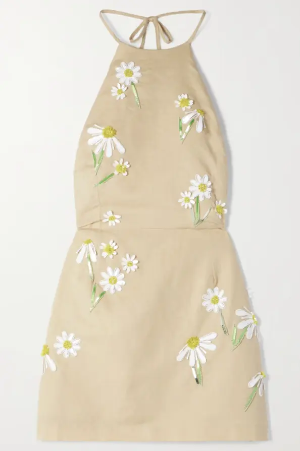Bernadette Delilah Embellished Cotton And Linen-blend Mini Dress