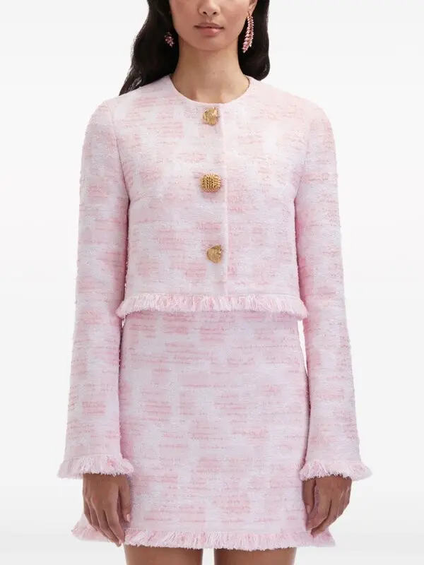 Oscar De La Renta Textured Tweed Cropped Jacket