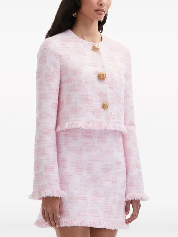 Oscar De La Renta Textured Tweed Cropped Jacket