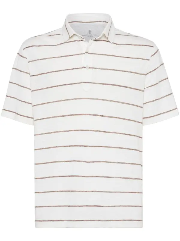 Brunello Cucinelli Striped Linen-cotton Polo Shirt - White