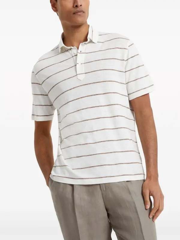 Brunello Cucinelli Striped Linen-cotton Polo Shirt