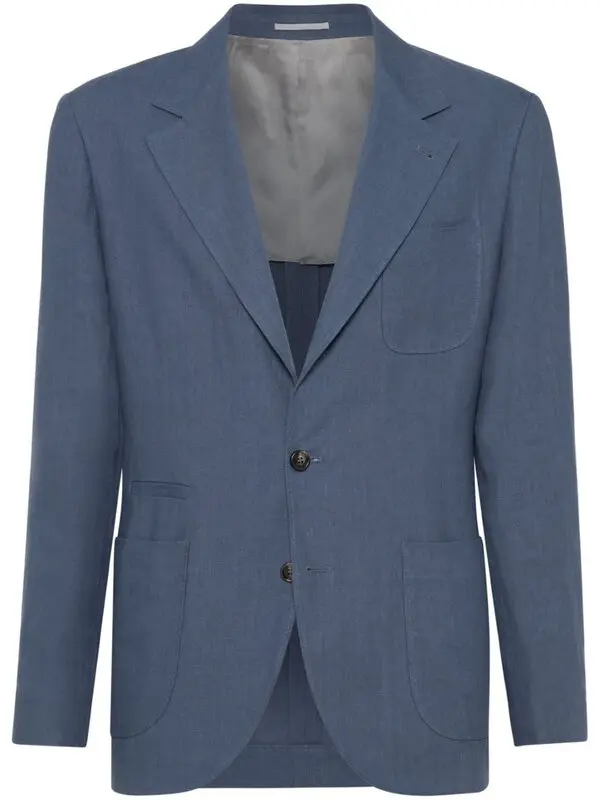 Brunello Cucinelli Single-breasted Linen Blazer - Blue