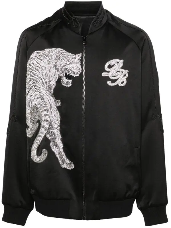 Balmain Tiger Crystal-embellished Bomber Jacket