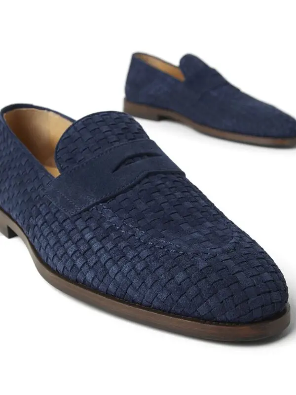 Brunello Cucinelli Woven Suede Loafers - Blue