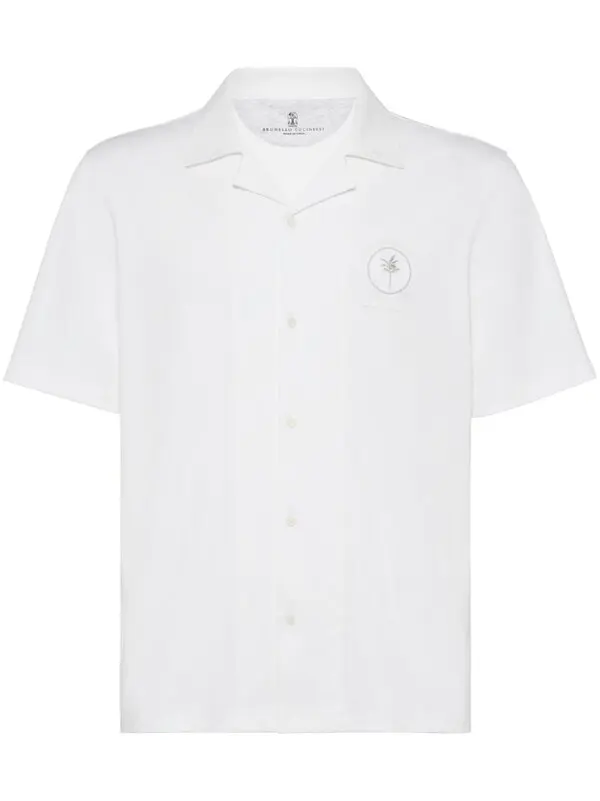 Brunello Cucinelli Logo-print Cotton Shirt - White