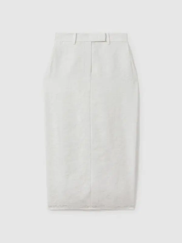 REISS Denva Burnout Floral Midi Skirt