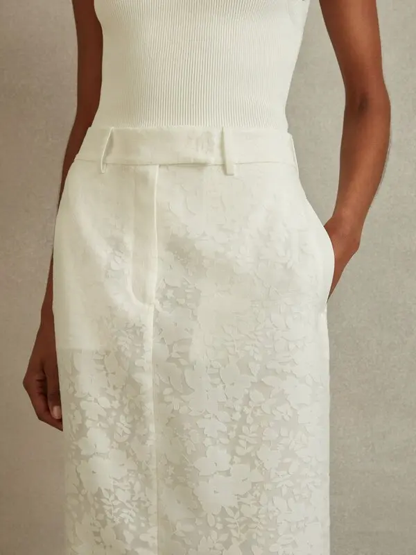 REISS Denva Burnout Floral Midi Skirt
